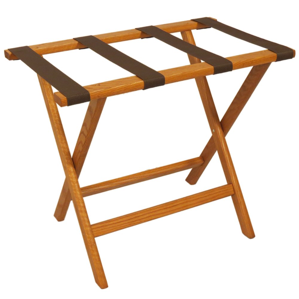Wooden Mallet Deluxe Straight Leg Luggage Rack,Brown Straps, Medium Oak