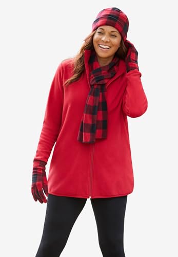 Woman Within Plus Size Zip-Front Microfleece Jacket Long Oversized Fleece - 3X, Black