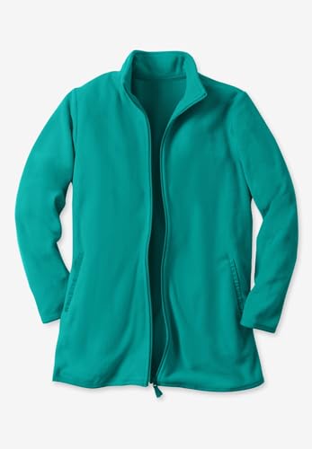 Woman Within Plus Size Zip-Front Microfleece Jacket Long Oversized Fleece - 3X, Black