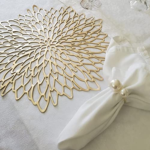 KESOTE Set of 12 Pearl Napkin Rings, Gold Napkin Ring Holders for Formal or Casual Dinning Table Decor