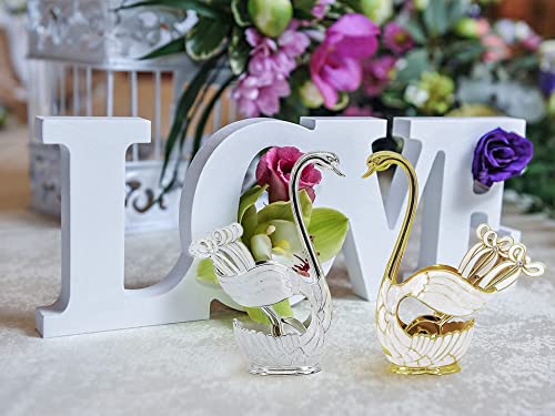 Flylin Coffee Spoon Holder Coffee Dessert Spoon Set Metal Swan Base Holder Spoon Organizer with 6pcs Ice Cream Spoons Teaspoons Coffee Dessert Flatware (Gold)
