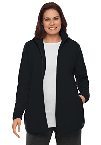 Woman Within Plus Size Zip-Front Microfleece Jacket Long Oversized Fleece - 3X, Black