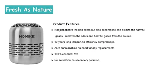 HOMIKE Refrigerator Deodorizer, Odor Eliminator,Last up to 10 Years for Car,Closet,Shoes Cabinet,Fridge and Freezer,Outperforms Baking Soda and Activated Carbon(Stainless Steel)