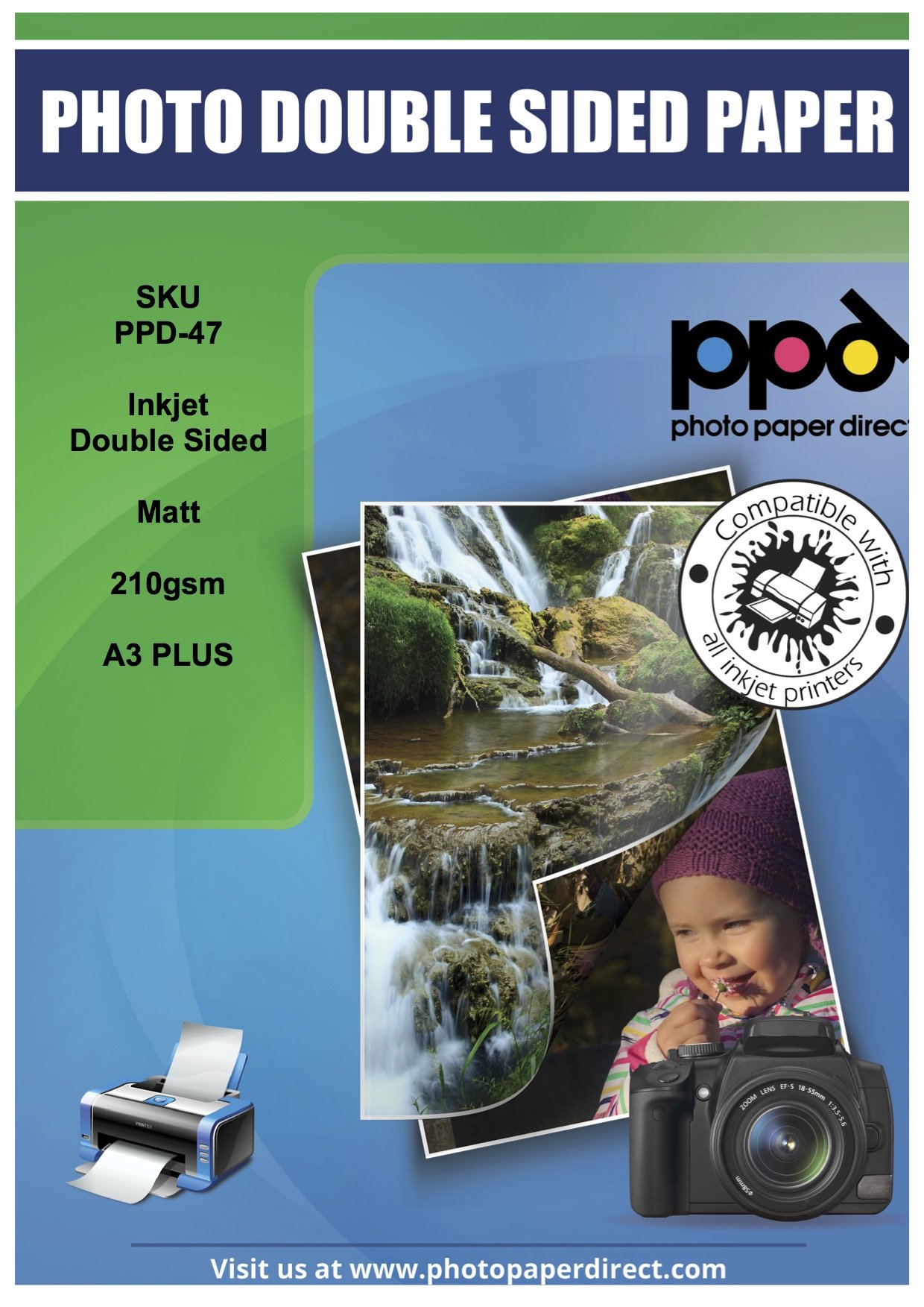 PPD Double Sided Photo Paper, Matte Brochure Paper 13 x 19 for Inkjet Printer, 210 gsm, 9 mil Thick for Magazine, Flyer, Presentation, Program, Instant Dry & Water Resistant (50 Sheets)