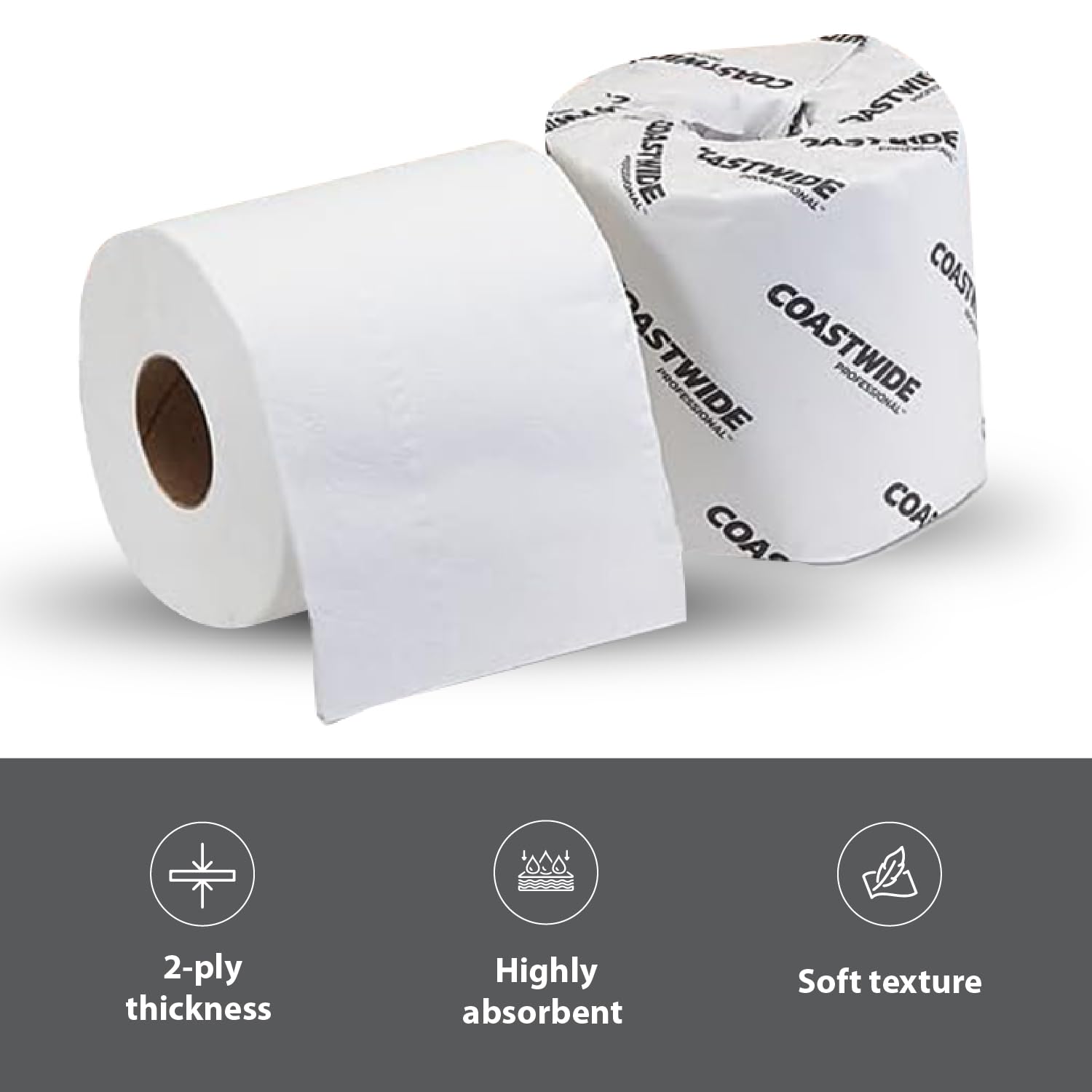 Coastwide Recycled Toilet Paper Rolls, 2-Ply, 350 Sheets Per Roll (48 Individually Wrapped Toilet Paper Rolls Per Carton)