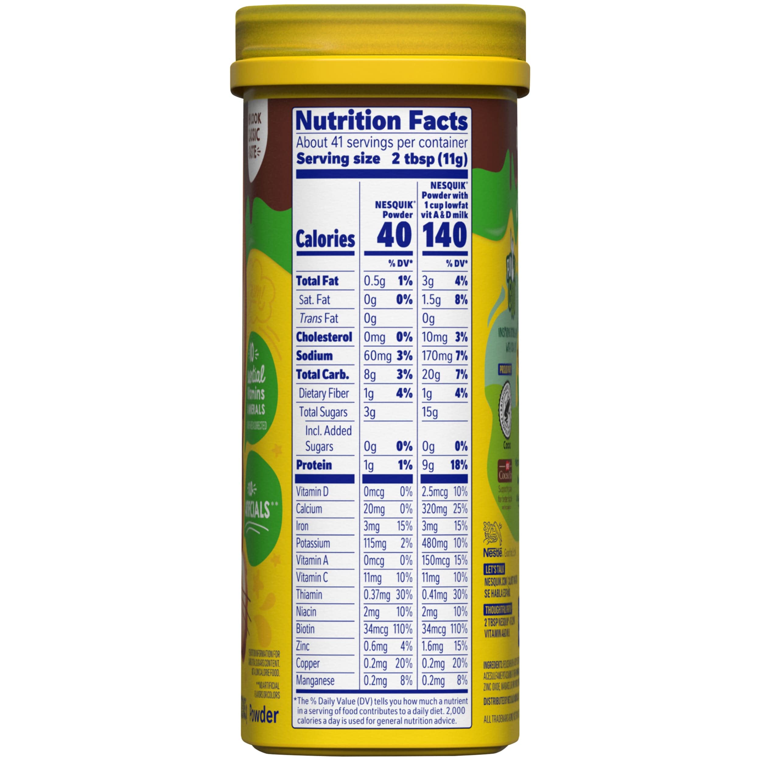 NESTLE NESQUIK No Sugar Added Chocolate Flavored Powder 16 oz. Canister