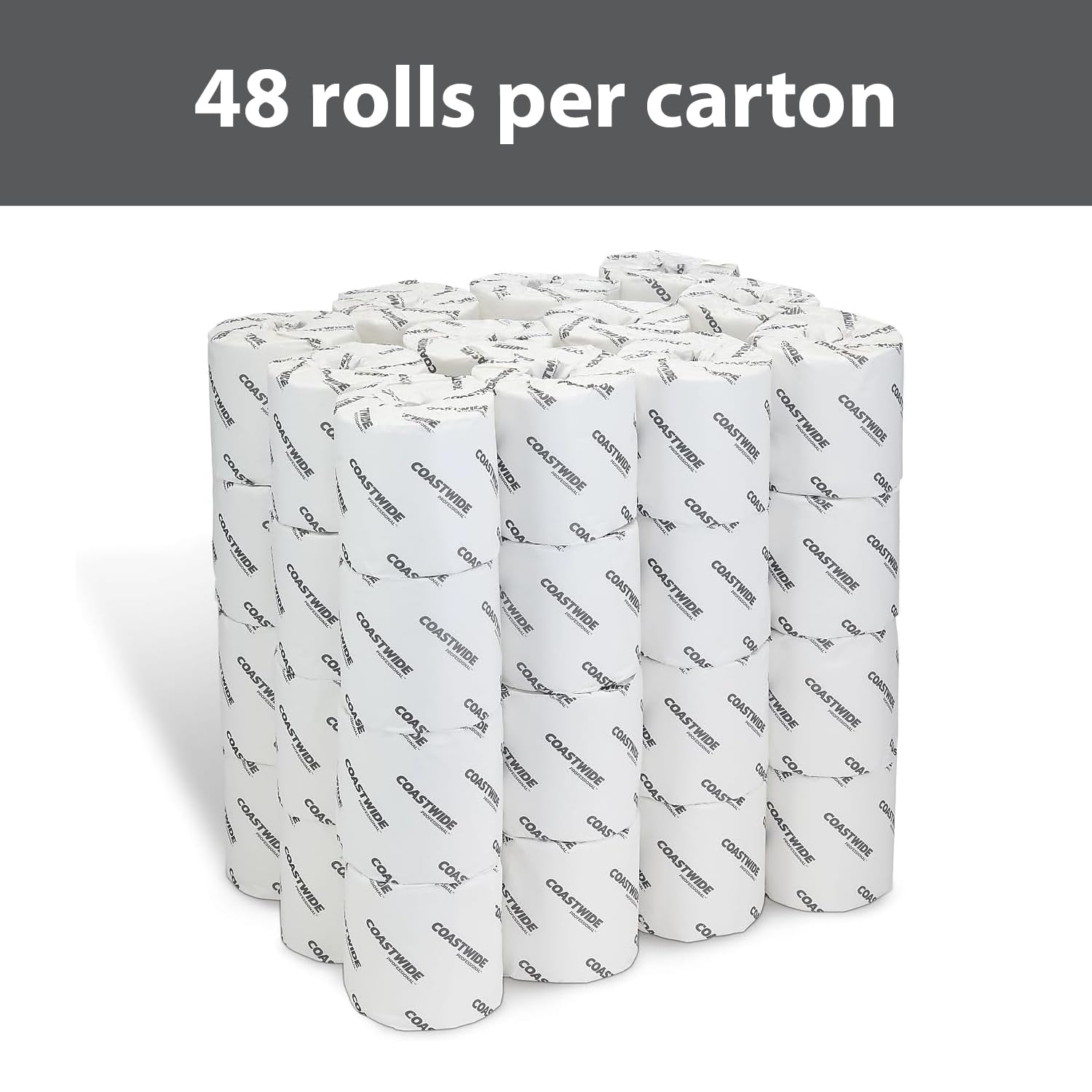 Coastwide Recycled Toilet Paper Rolls, 2-Ply, 350 Sheets Per Roll (48 Individually Wrapped Toilet Paper Rolls Per Carton)