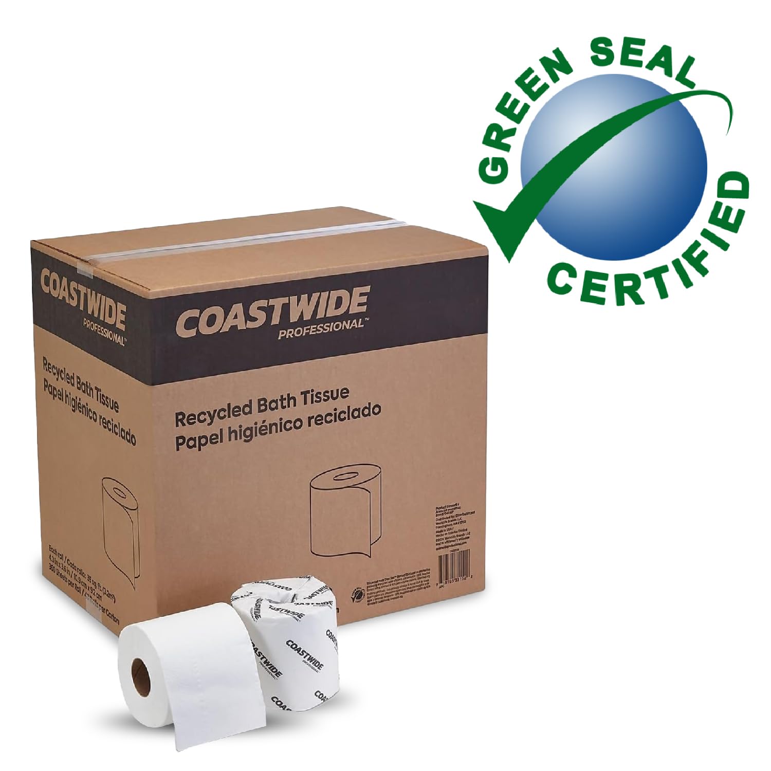 Coastwide Recycled Toilet Paper Rolls, 2-Ply, 350 Sheets Per Roll (48 Individually Wrapped Toilet Paper Rolls Per Carton)
