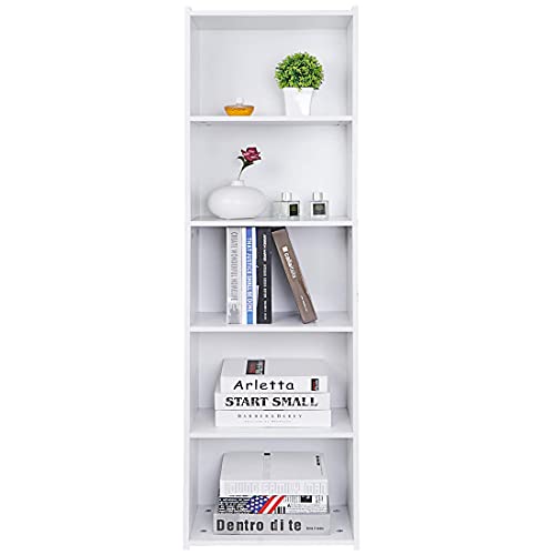 Nouva 5-Shelf Bookcase 52 Inch Wood Bookshelf Freestanding Open Shelf Bookcases Storage Rack Shelf for Living Room Study Office Bedroom White