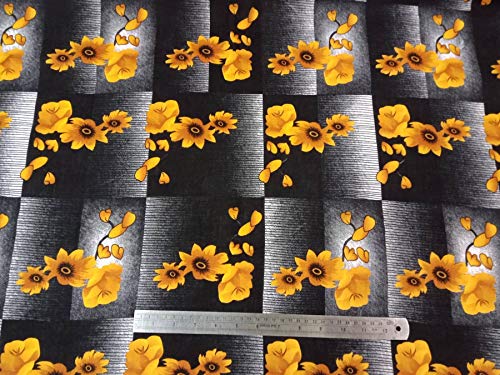 Fabricity - Rayon Challis Fabric by The Yard - 58 inches Wide - Printed Checkered Flower Design (Black, 2 Yards)