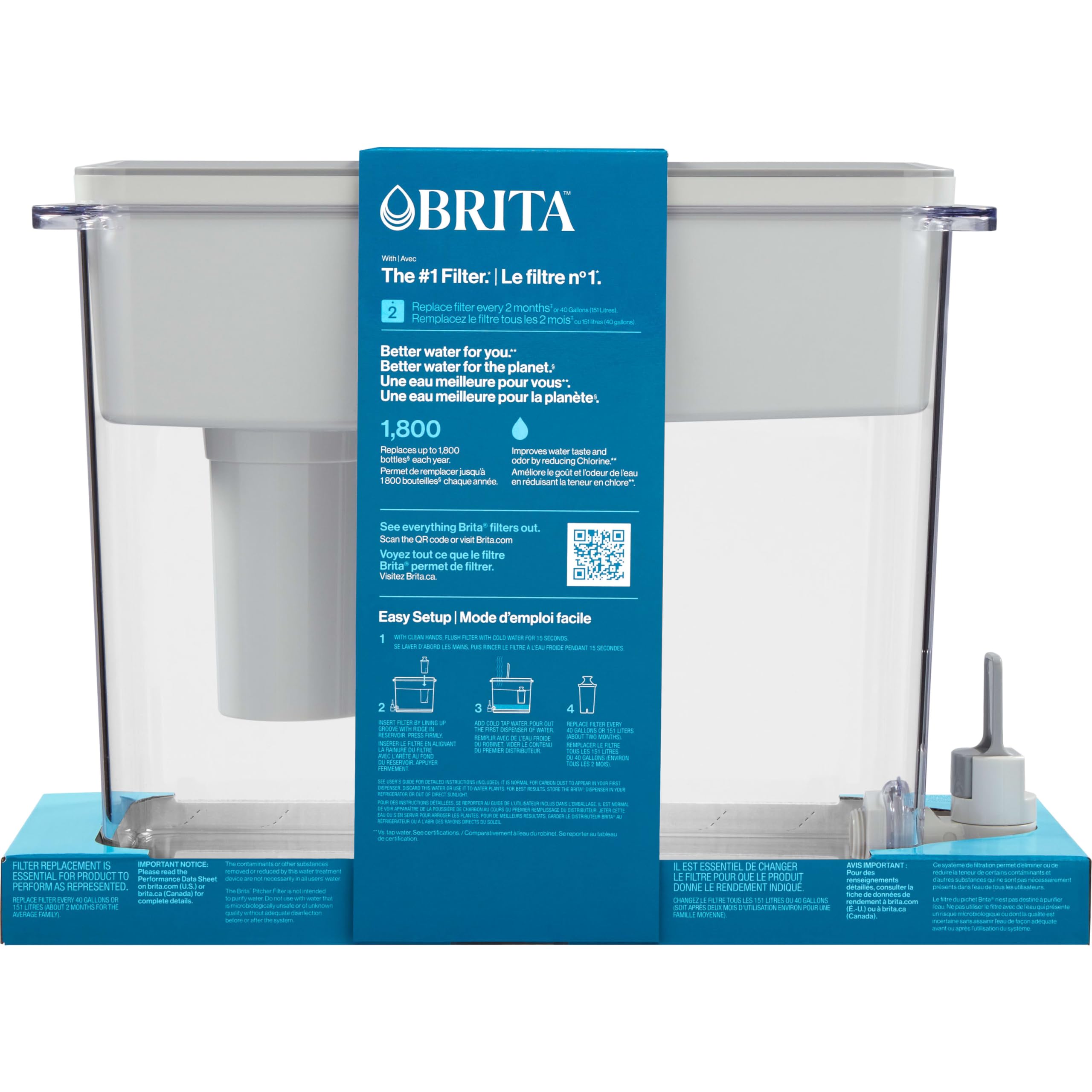 Brita UltraMax Large Water Dispenser With Standard Filter, BPA-Free, Replaces 1,800 Plastic Water Bottles a Year, Lasts Two Months or 40 Gallons, Includes 1 Filter, Kitchen Accessories, Large - 27-Cup