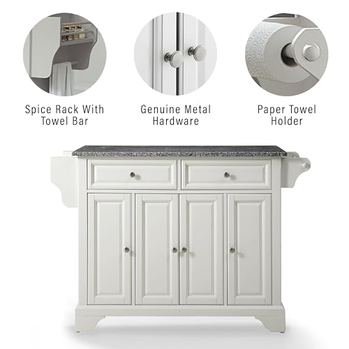 Crosley Furniture Lafayette Granite Top Rolling Kitchen Island Storage Cart, Microwave Stand, Spice Rack, White