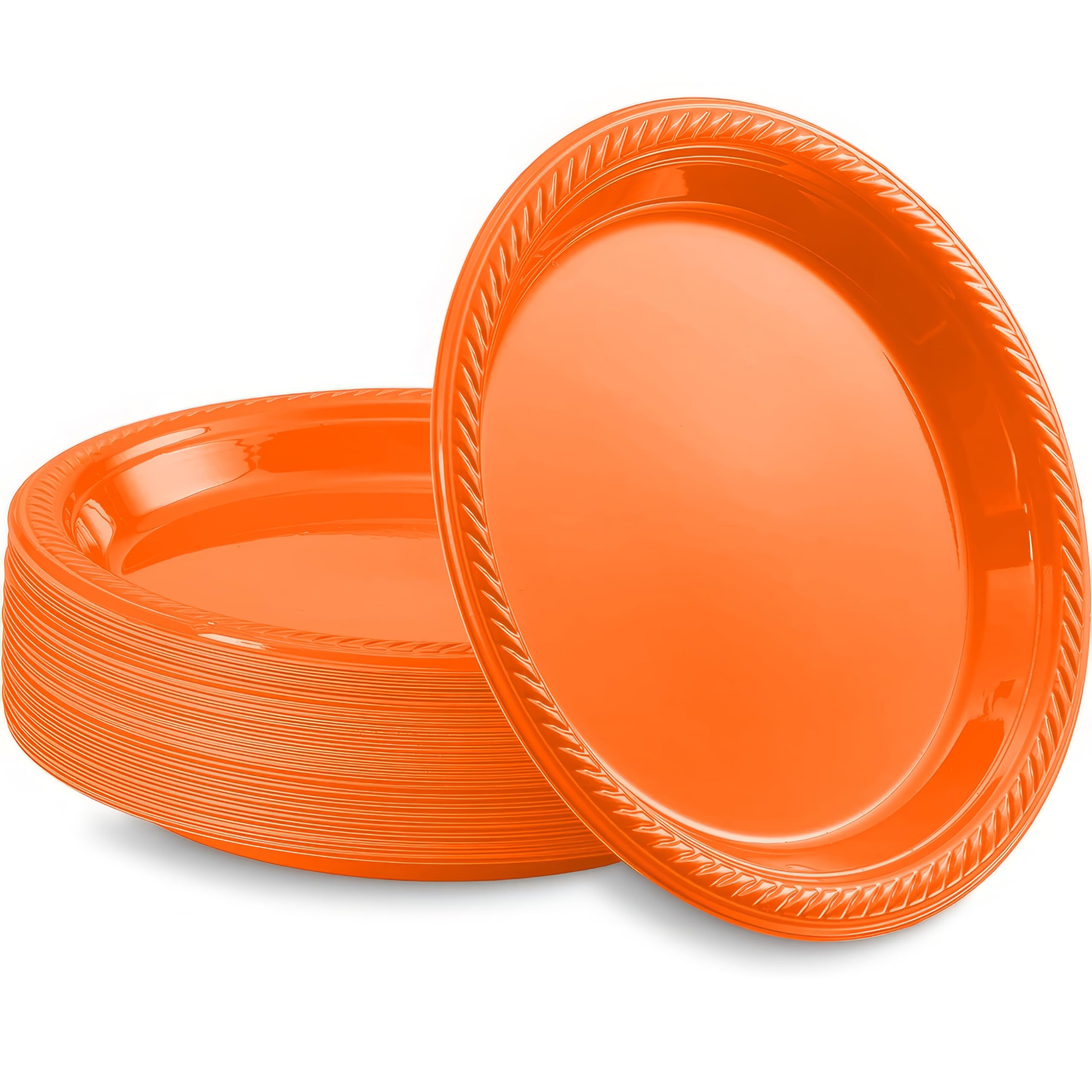 Amscan Orange Round Plastic Dessert Plates - 7" (Pack of 50) - Durable and Sturdy Tableware