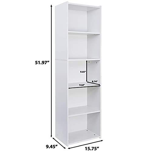Nouva 5-Shelf Bookcase 52 Inch Wood Bookshelf Freestanding Open Shelf Bookcases Storage Rack Shelf for Living Room Study Office Bedroom White