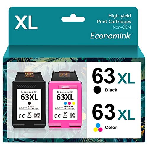 63 Black Color Combo Pack,Economink Remanufactured Ink Cartridge Replacement for HP 63 XL for OfficeJet 3830,5252,4650,5258,4655,4652,5255,Envy 4520,3634,DeskJet 3636,1111,3630,1112,3637,3632 Printer