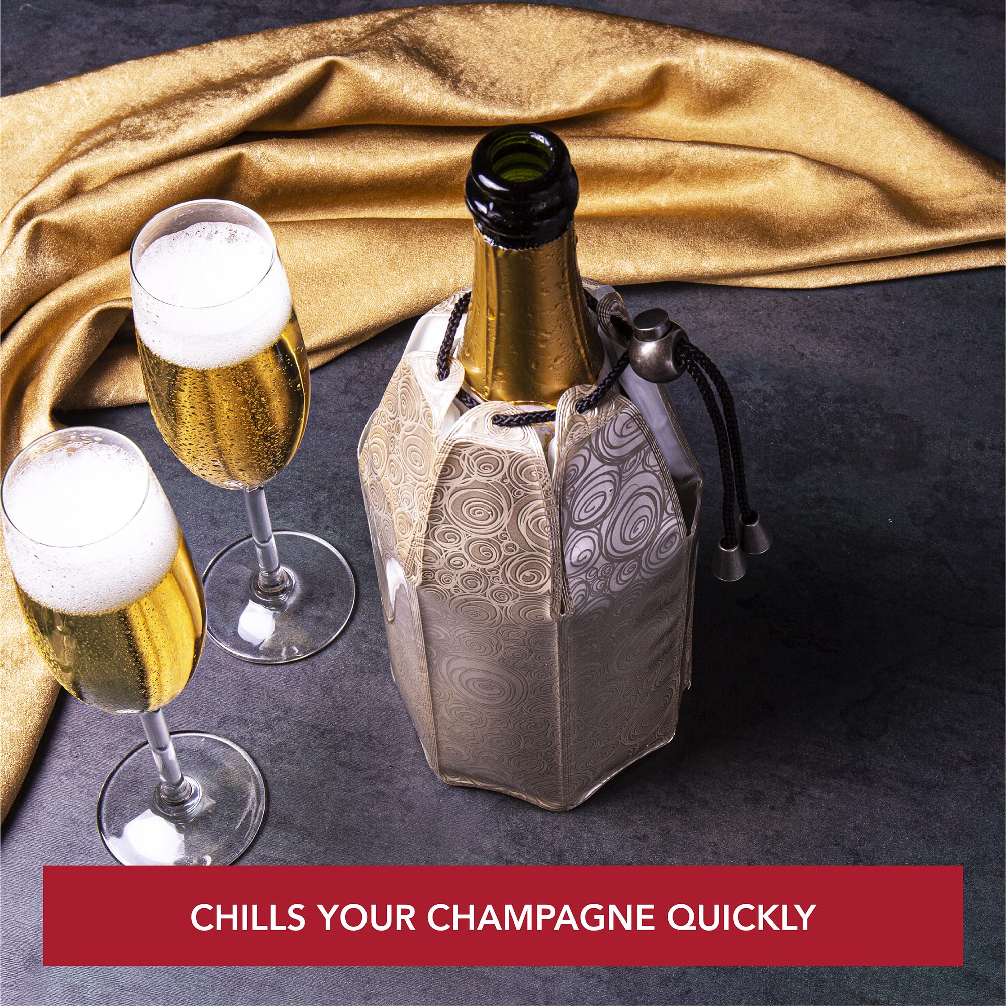 Vacu Vin Active Cooler Champagne Chiller - Reusable, Flexible Wine Bottle Cooler - Platinum, Gold - Champagne Cooler Sleeve For Standard Size Bottles - Insulated Champagne Bottle Chiller to Keep Cold