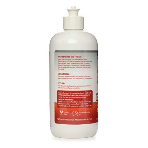 Eco Me Natural Environmentally Friendly Sudsing Liquid Dish Soap, Healthy Fragrance Free Scent, 16 Ounces