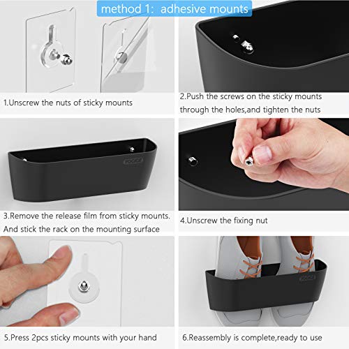 Yocice Wall Mounted Shoes Rack 4Pack with Sticky Hanging Strips, Plastic Shoes Holder Storage Organizer,Door Shoe Hangers (SM03-Black-4)