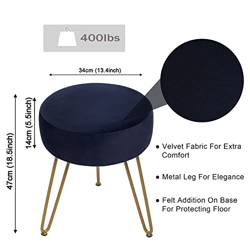 GERANT Multifunctional Vanity Stools - Velvet Round Ottoman Modern Dressing Stool -Upholstered Footrest Stool - Side Table Footstool with Golden Metal Leg for Living Room, Bedroom (Black)