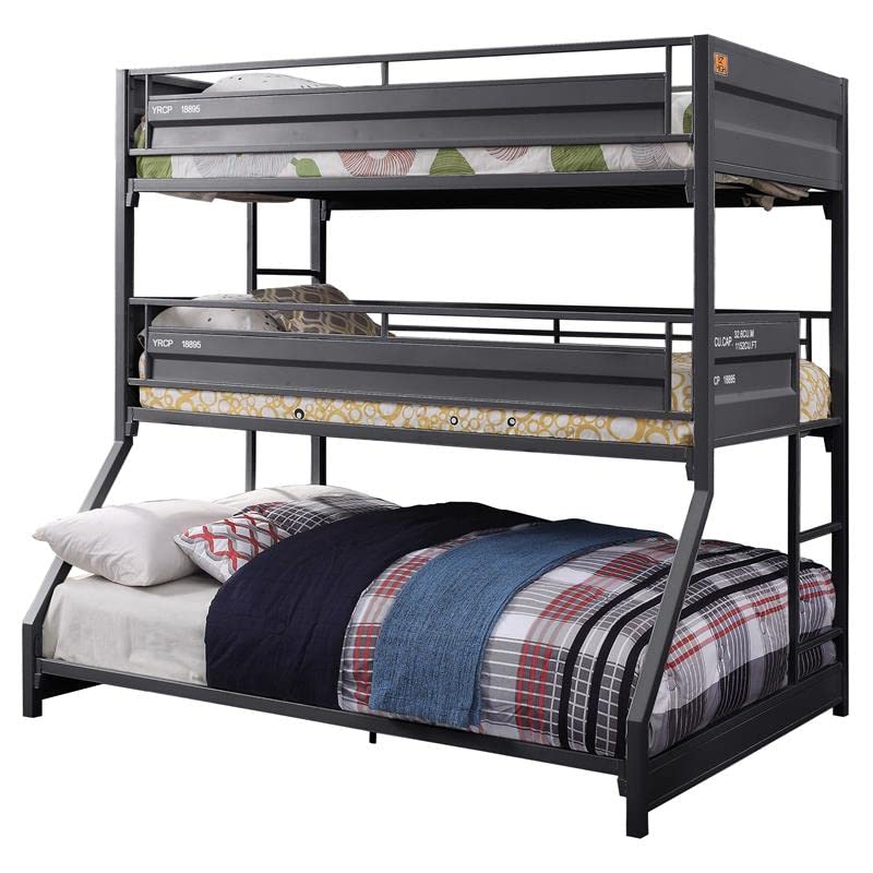 Acme Furniture Twin Over Full Container Design Metal Triple Bunk Bed, Gunmetal Finish