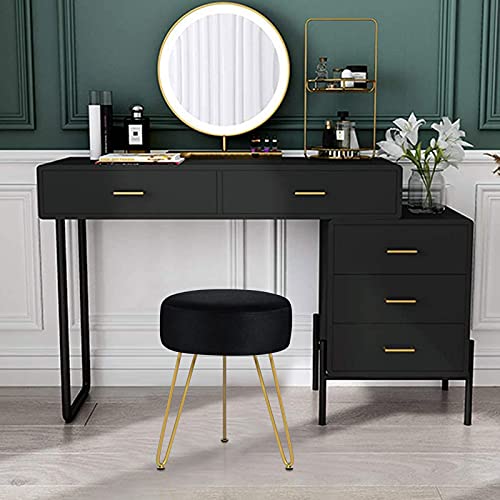 GERANT Multifunctional Vanity Stools - Velvet Round Ottoman Modern Dressing Stool -Upholstered Footrest Stool - Side Table Footstool with Golden Metal Leg for Living Room, Bedroom (Black)