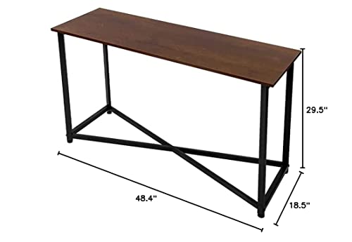 Coral Flower Bar Table with Metal Frame, Multi-functional Desk for Dining Living Room, Industrial Accent Furniture,Rustic Brown and Black
