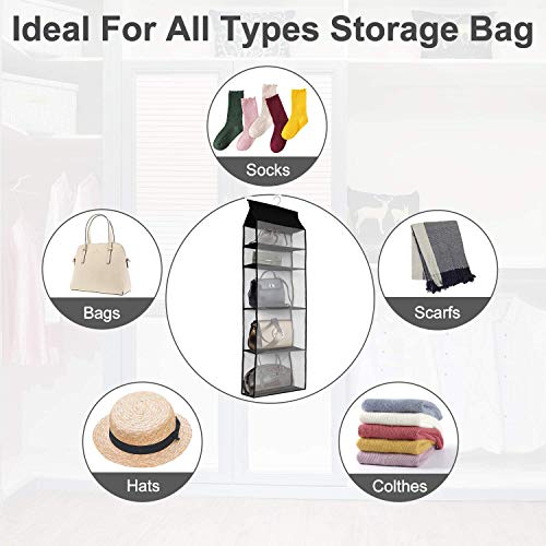 Dearjana Improved Closet Handbag Purse Holder with 5 Large Heavy-Duty Mesh Shelves, Space Saving Hanging Handbag Storage Tote Bag Organizer Holder for Wardrobe Closet(Black)