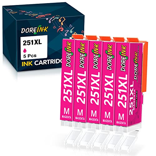 DOREINK Compatible 251 251XL 251 XL CLI-251XL CLI 251 Magenta Ink Cartridges for Canon PIXMA MX922 MG7520 MG5520 MG6620 IP8720 MG5420 MG6320 Printer (5 Magenta, 5 Pack)