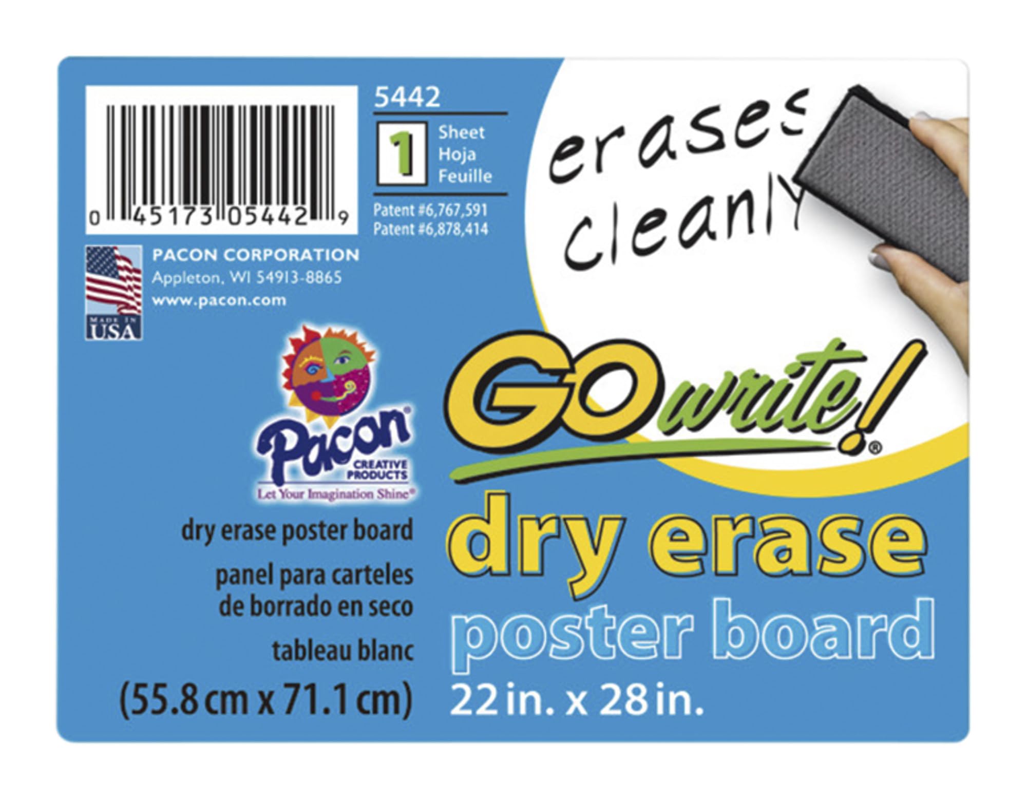 GoWrite!-5442 GoWrite Dry Erase Poster Board, 22 X 28 in, 12 Point, Premium White, Pack of 25