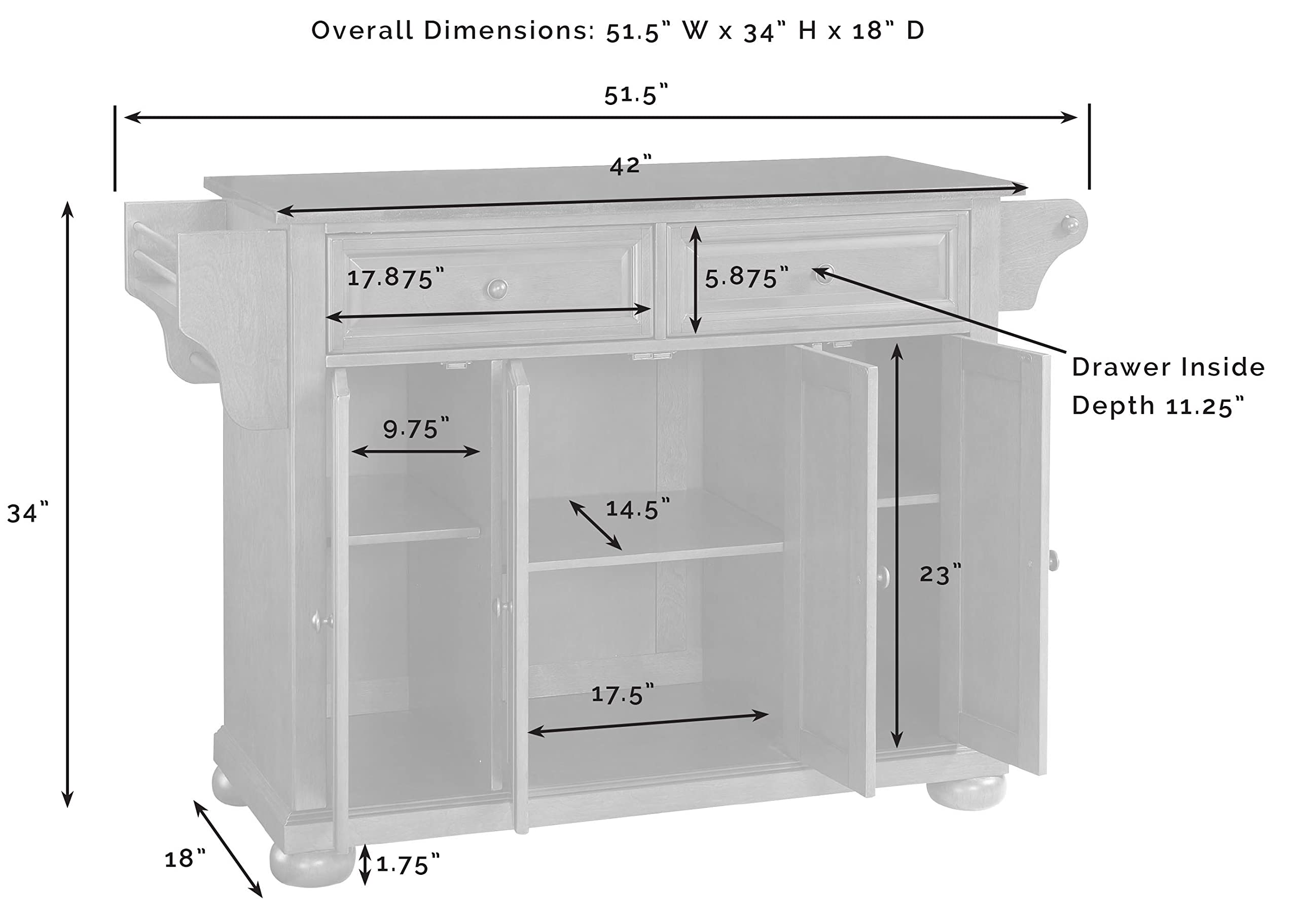 Crosley Furniture Alexandria Granite Top Rolling Kitchen Island Storage Cart, Microwave Stand, Spice Rack, White