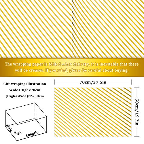 Whaline Gift Wrapping Paper Set 8 Sheet White Gold Wrapping Paper with 10 Pull Bows & 24 Yard Glitter Ribbon Star Dot Stripe Foil Decorative Art Paper for Birthday Christmas Valentine's Day