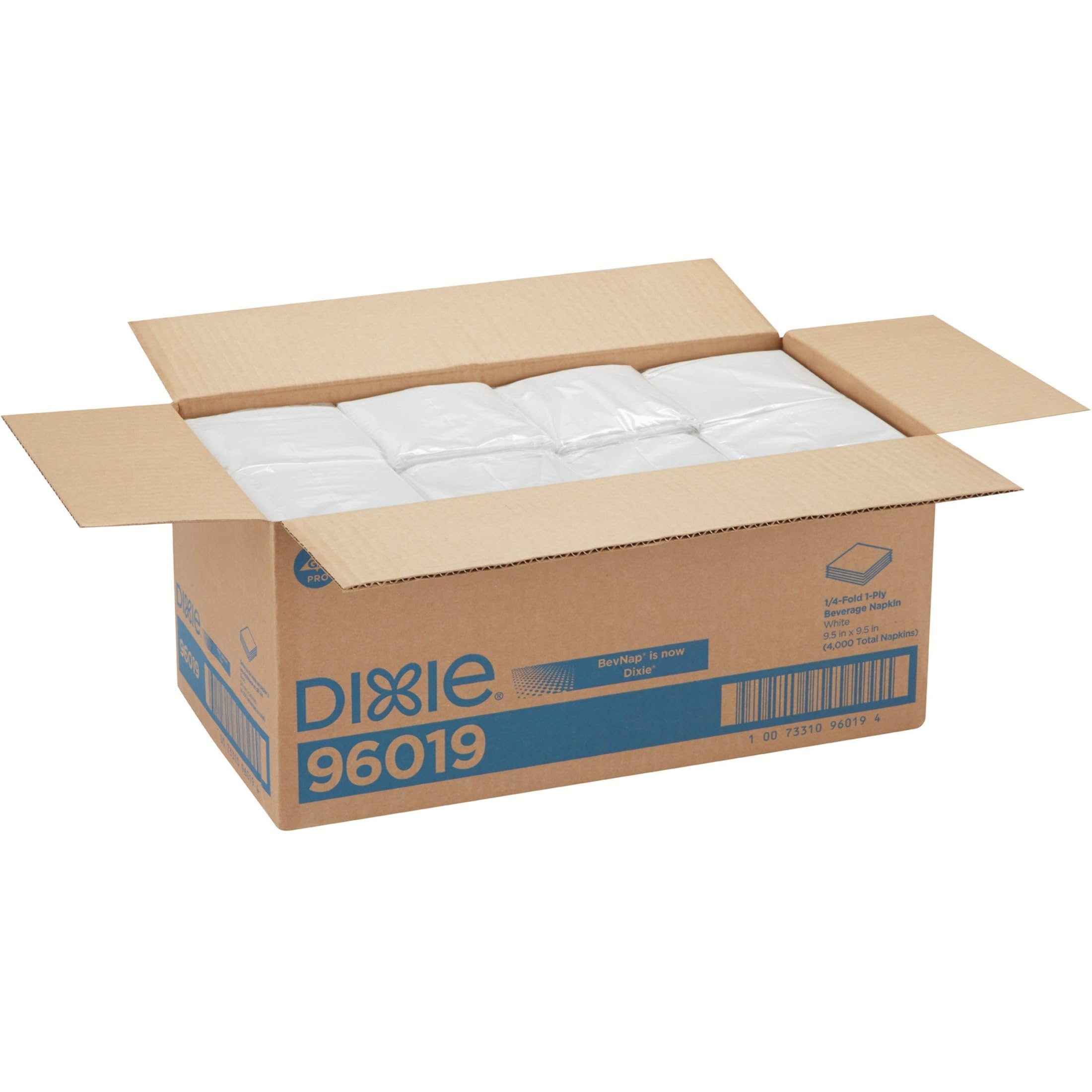 Georgia-Pacific Dixie 1-Ply Beverage Napkin by PRO , White, 1/4 Fold, 96019, 500 Napkins Per Pack, 8 Packs Per Case, 4000ct