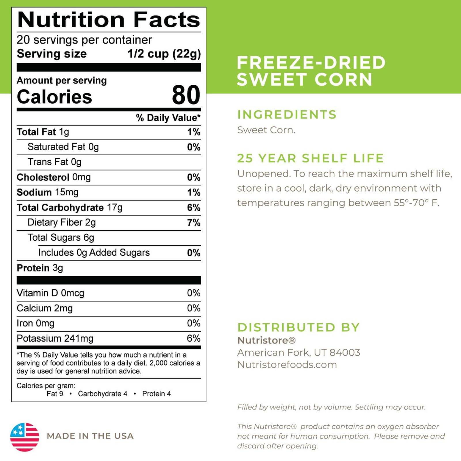 Nutristore Freeze Dried Corn | Premium Quality Vegetables for Healthy Snack or Long Term Storage | Emergency Survival Canned Food Supply | Bulk #10 Can Veggies | 25 Year Shelf Life | Made in USA