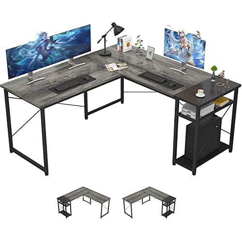 Ecoprsio L-Shaped Desk Large L Shaped Gaming Desk with Storage Shelves Oak Corner Desk Writing Study Table for Home Office Gaming Workstation, Oak and Black