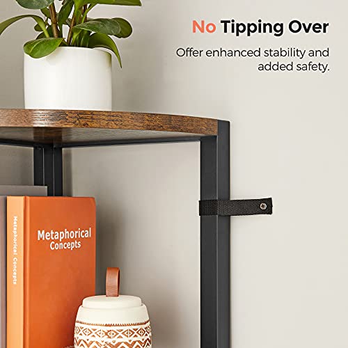 VASAGLE 5 Tier Corner Shelf Stand, Corner Bookshelf, Tall Corner Storage Shelves, Industrial Rack Plant Stand for Living Room, Bedroom, Home Office, Rustic Brown and Black ULLS801B01