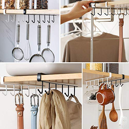 YIHAIXINGWEI White Cup Holder Under Cabinet 6 Hook Coffee Cup Mug Holder for Kitchen, Fit for 1 Inch Thickness Shelf or Less (with Adhesive).