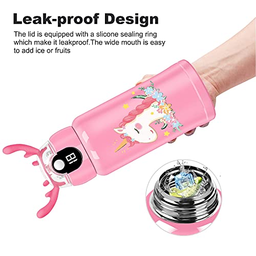 Temperature Display Kids Water Bottle,18 Oz,Straw Lid,Vacuum Insulated,316 Stainless Steel,Modern Double Walled Thermo Mug,Pink