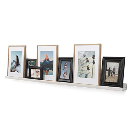 Rustic State Ted Wall Mount Extra Long Narrow Picture Ledge Photo Frame Display - 60 Inch Floating Wood Shelf for Living Room Office Kitchen Bedroom Bathroom Décor - Set of 2 - Washed White
