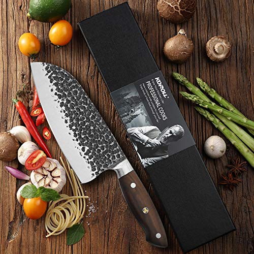 KONOLL Meat Cleaver 7 inch Forged Hammered Kitchen Knife German High Carbon Steel Chinese Knife with solid wood Handle,Butcher knives Vegetable Cutting Knife