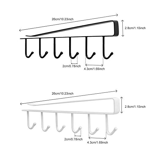 YIHAIXINGWEI White Cup Holder Under Cabinet 6 Hook Coffee Cup Mug Holder for Kitchen, Fit for 1 Inch Thickness Shelf or Less (with Adhesive).