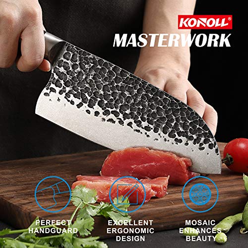 KONOLL Meat Cleaver 7 inch Forged Hammered Kitchen Knife German High Carbon Steel Chinese Knife with solid wood Handle,Butcher knives Vegetable Cutting Knife