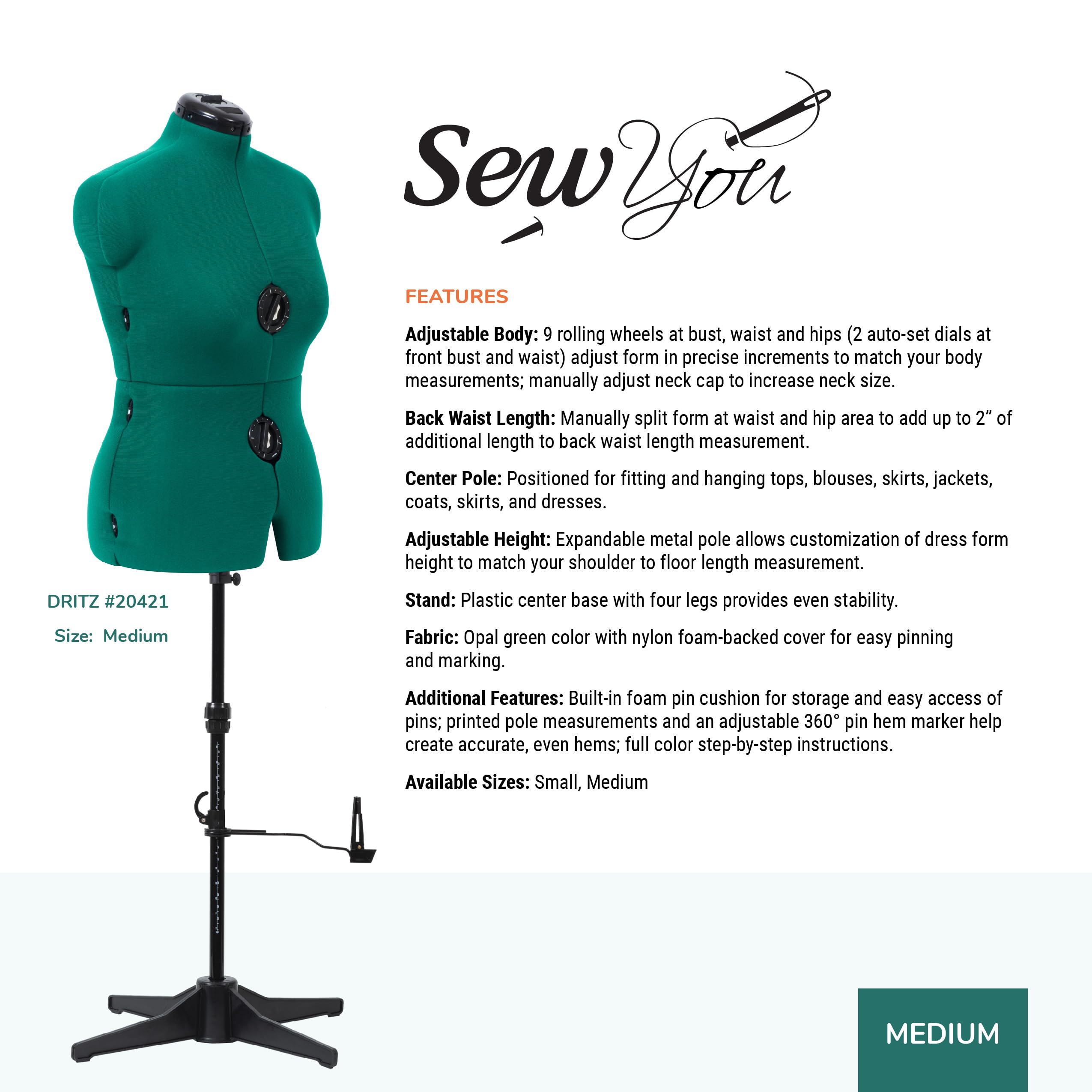 Dritz Sew You Adjustable Dress Form, Medium