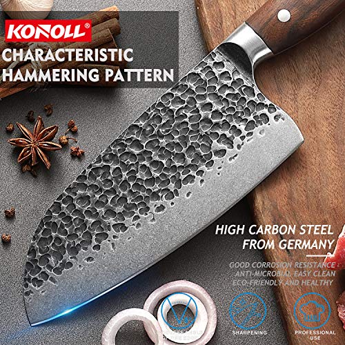 KONOLL Meat Cleaver 7 inch Forged Hammered Kitchen Knife German High Carbon Steel Chinese Knife with solid wood Handle,Butcher knives Vegetable Cutting Knife