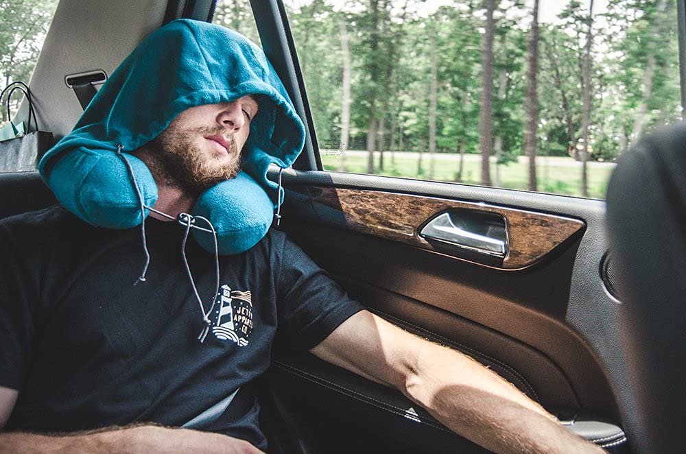 Grand Trunk Hooded Travel Pillow: 360 Neck and Head Support, High-Grade Memory Foam, Adjustable Light-Blocking Hood, Carry Bag Included - Perfect for Car or Airplane Sleeping