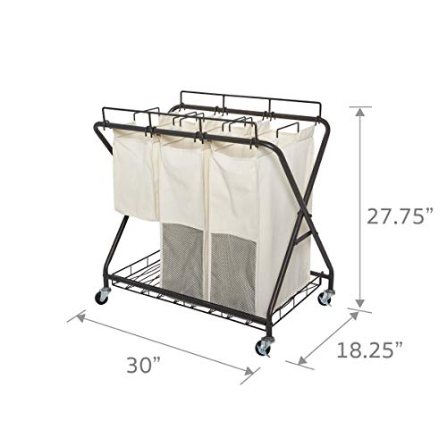 Artesa Verona 3 Bag Laundry Hamper Cart with Wheels , Black
