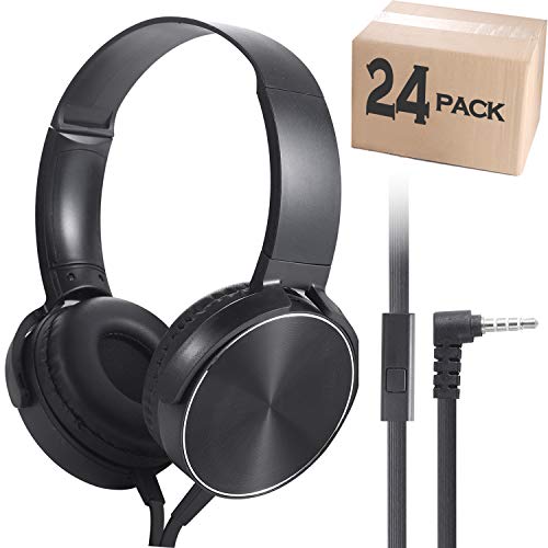 Factorymall Wholesale Bulk Headphones with Microphone 24 Pack for Classroom,Durable Headsets Class Set for School Students Kids and Adult(24 Black)