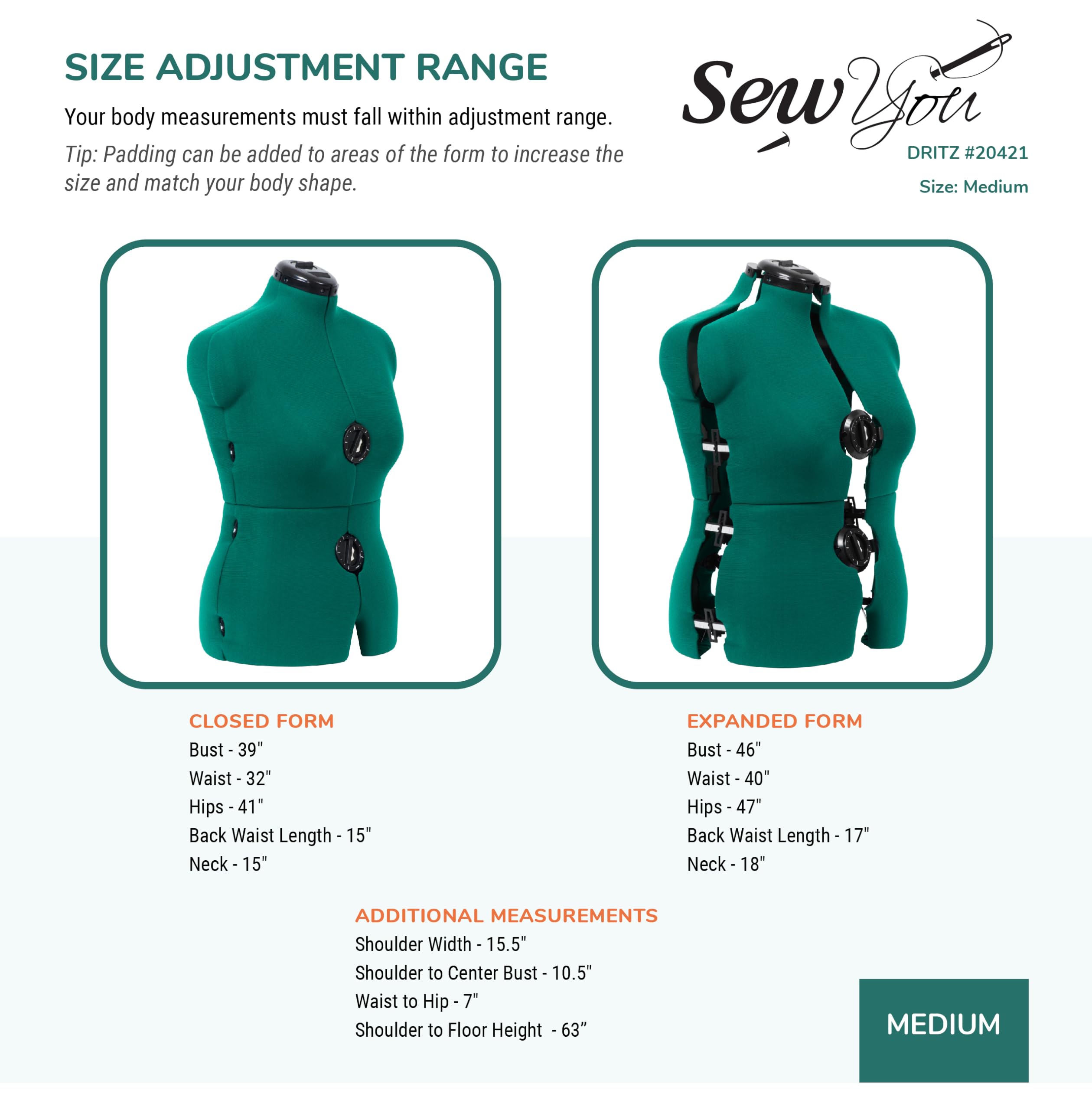 Dritz Sew You Adjustable Dress Form, Medium