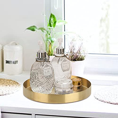 Round Gold Tray, Dedoot Decorative Tray Small - 7.8inch Stainless Steel Metal Tray Organizer Storage Organizer Vanity Trays for Jewelry Cosmetics Coffee Tea Candle, Bathroom Plate Kitchen Tableware