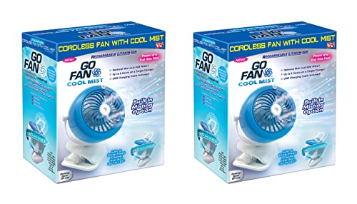Spark Innovators Go Fan Cool Mist - Portable Rechargeable Misting Fan for Home, Office, and Outdoor Use - As Seen on TV - Pack of 2