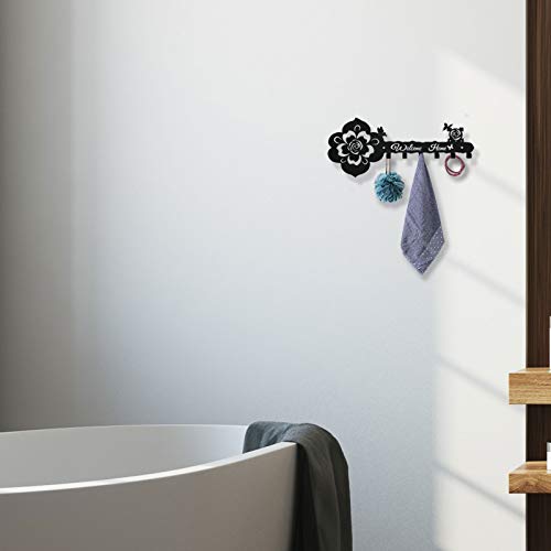 Deveosa Key Hooks Holder for Wall Decorative - Small Black Entryway Welcome Home Sign Key Hanging Hangers Wall Mounted Racks